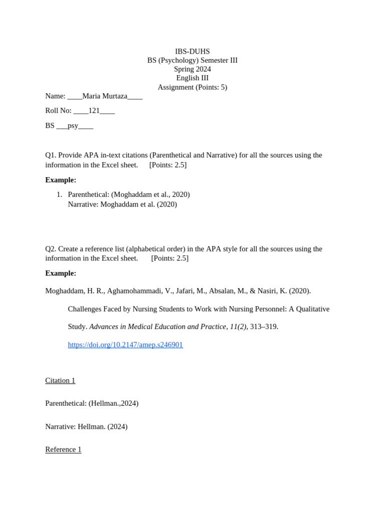 Assignment 3 (APA) | PDF
