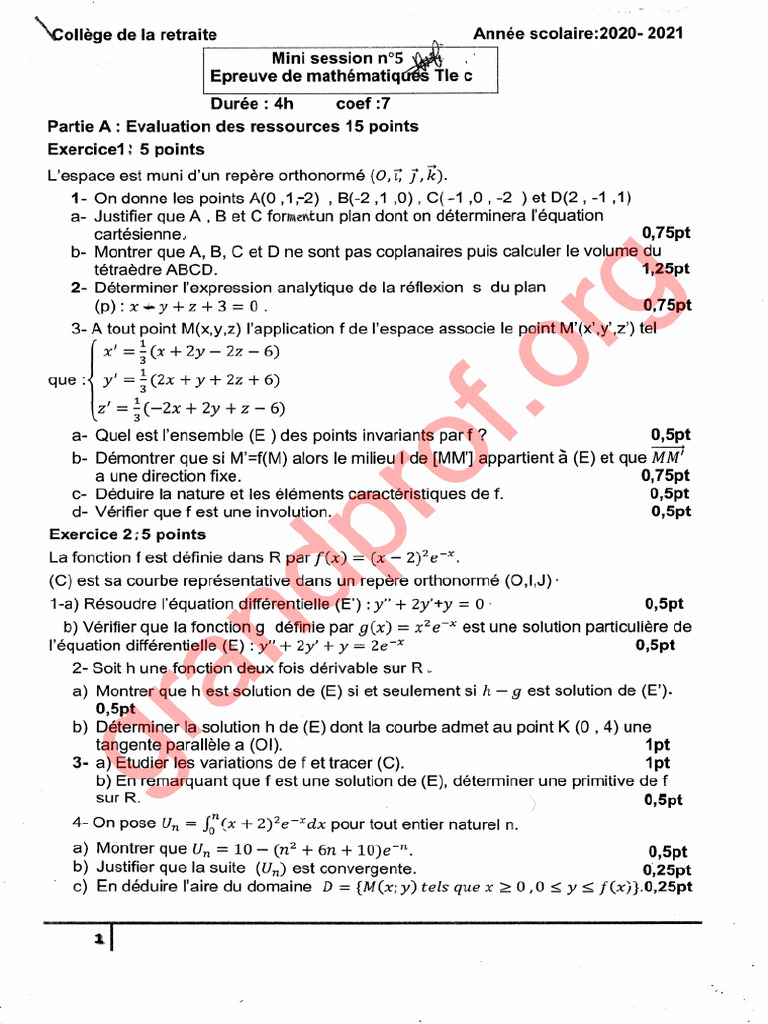 Maths TleC Eval5 College Retraite Avril 2021 1 | PDF