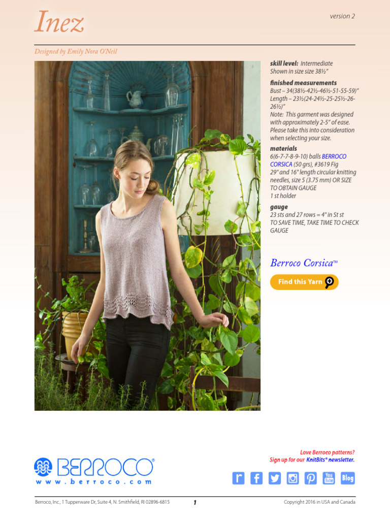 Berroco FreePattern Inez v2 | PDF | Knitting | Needlework