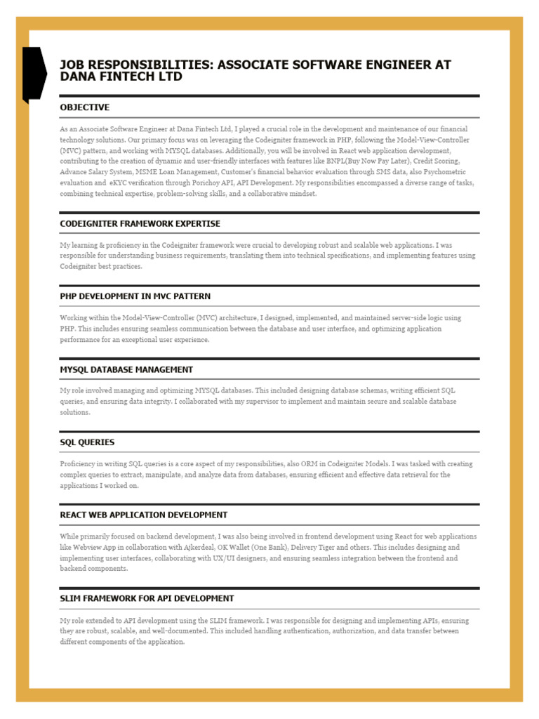 Dana Fintech LTD - Associate Software Engineer - Job Responsibilities | PDF | Databases | Model ...