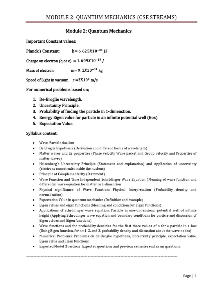 Module 2 Qunatum Mechanics | PDF | Waves | Wave Function