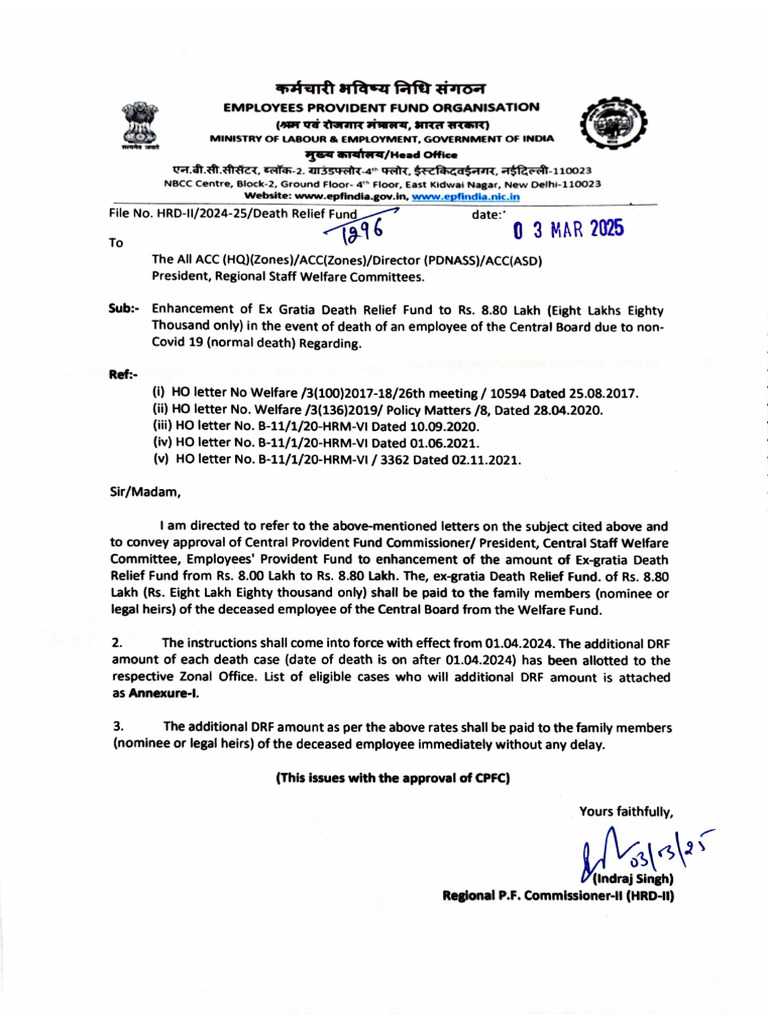 The Ex-Gratia Death Relief Fund. of Rs. 8.80 Lakh (Rs. Eight Lakh ...