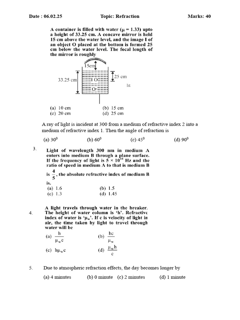 Ray optics- Refraction | PDF