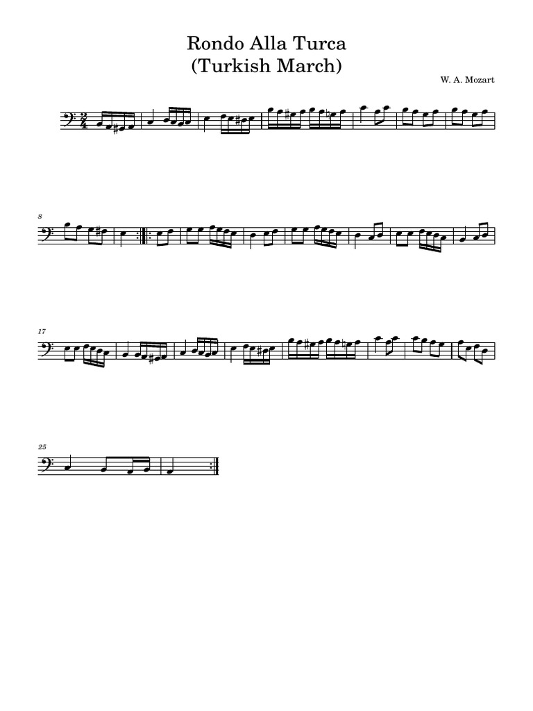 Turkish March Wolfgang Amadeus Mozart Rondo Alla Carte For Cello ...