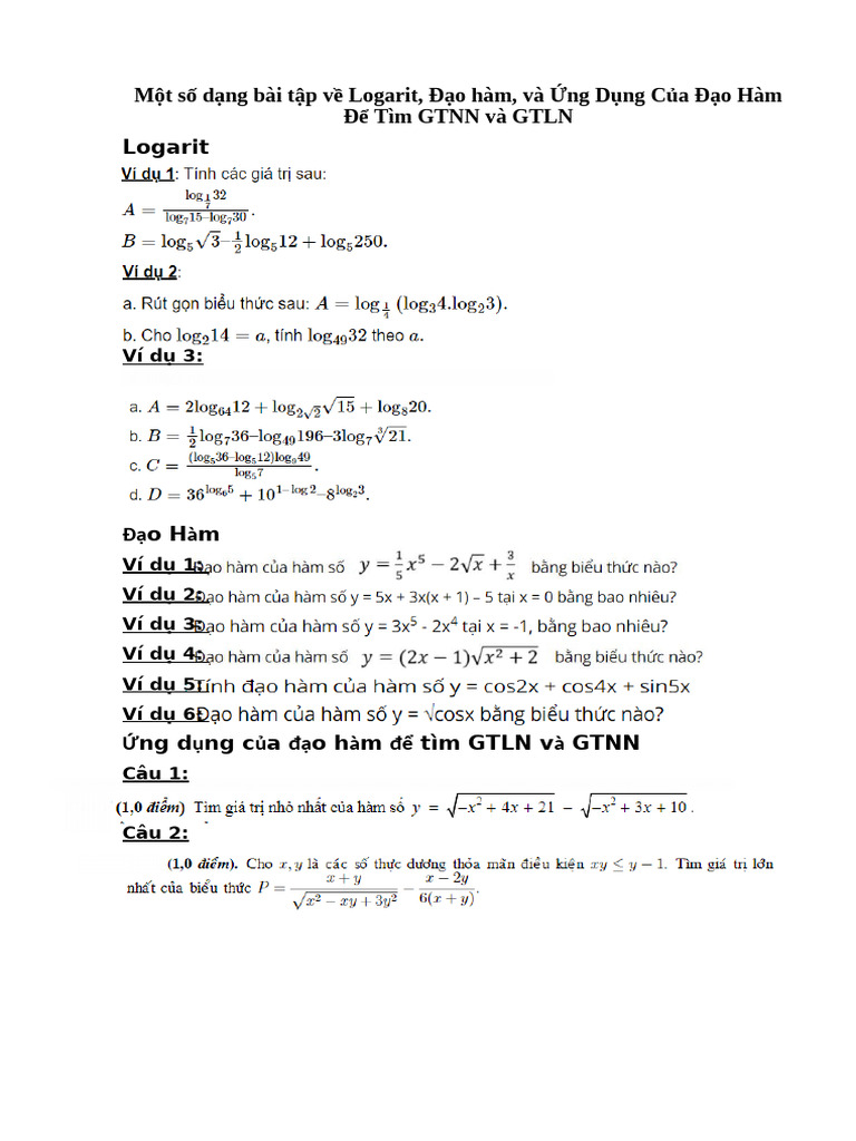 Một số dạng bài tập về Logarit | PDF
