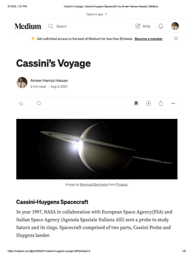 Cassini-Huygens-Voyage by Ameer Hamza Hassan | PDF