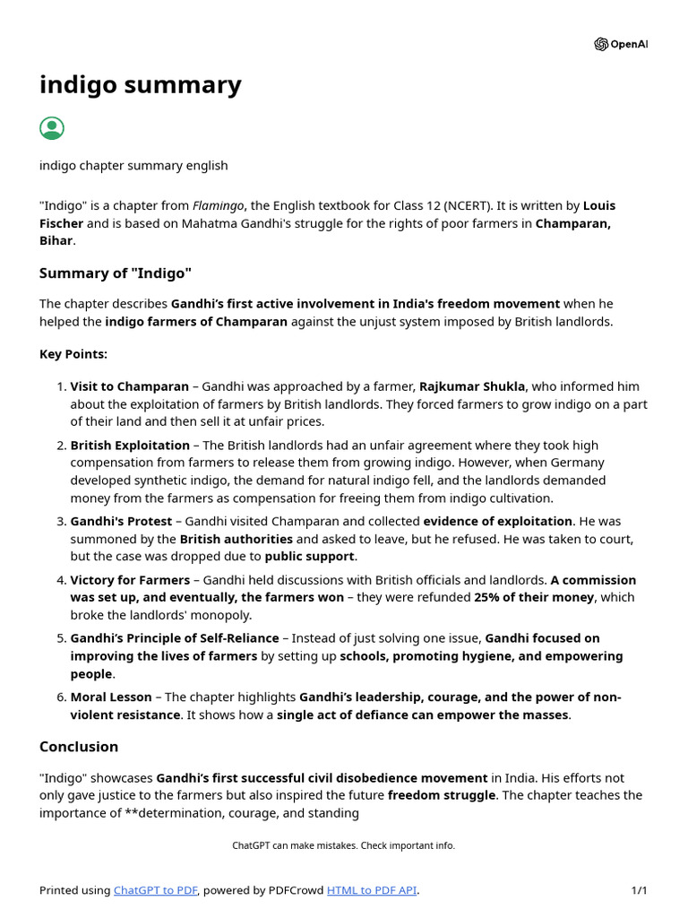 Indigo Summary | PDF