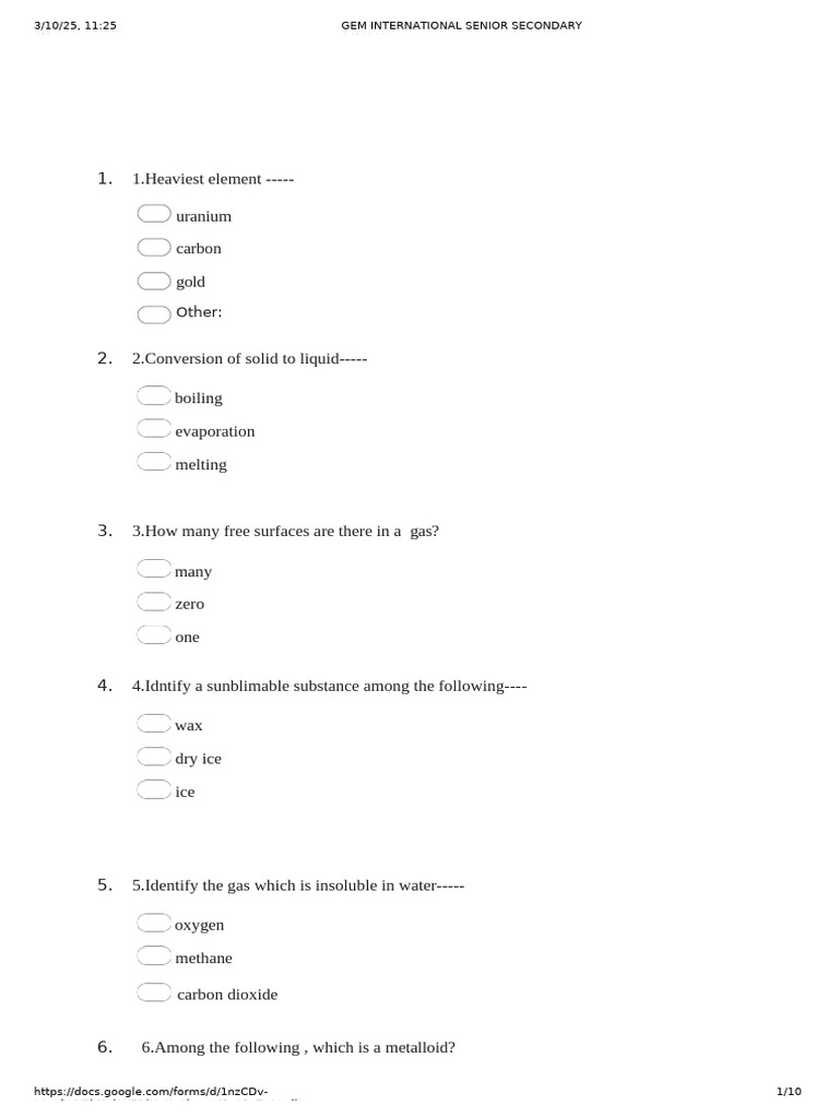 GRADE 6 CHEMISTRY - Google Forms | PDF | Mixture | Oxygen