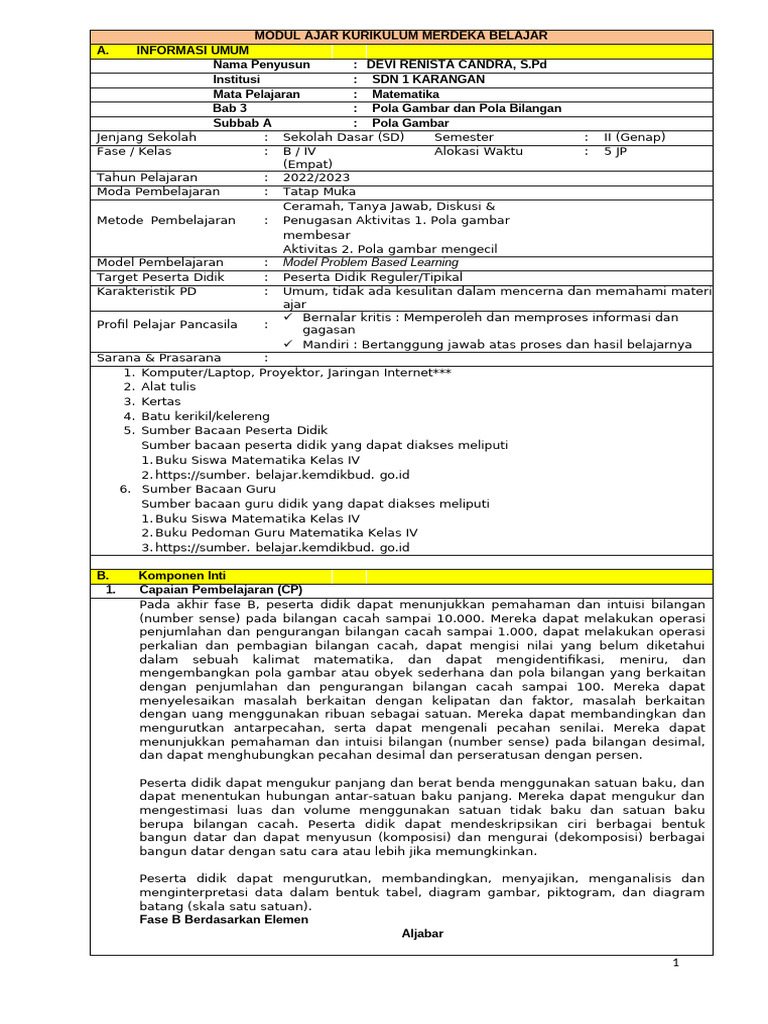 Modul Ajar Pola Gambar | PDF