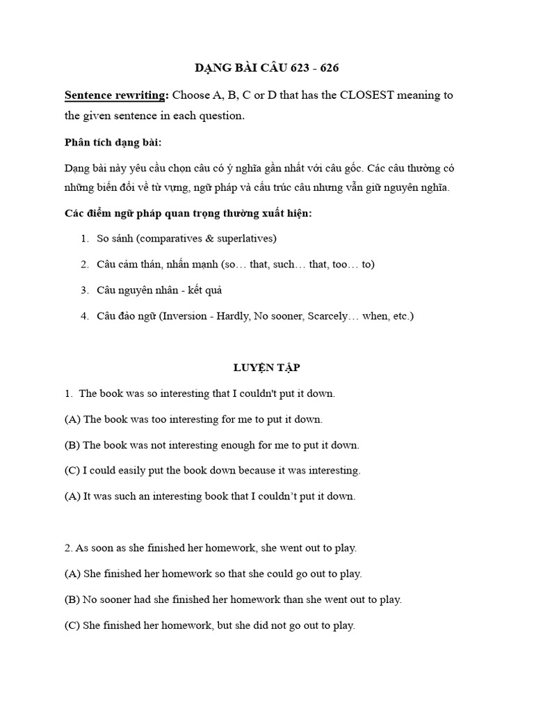 D NG Bài Câu 623 - 626 | PDF