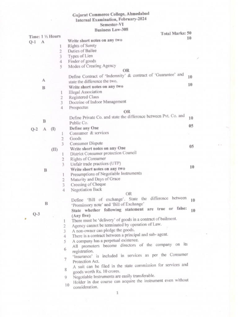 Internal Examination Paers Bcom Sem - 6 February-24 Eng Med | PDF