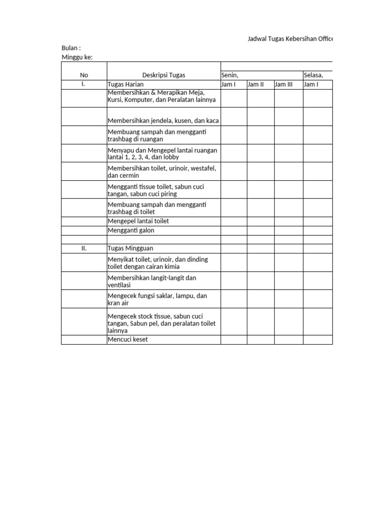 Jadwal Tugas Kebersihan OB | PDF