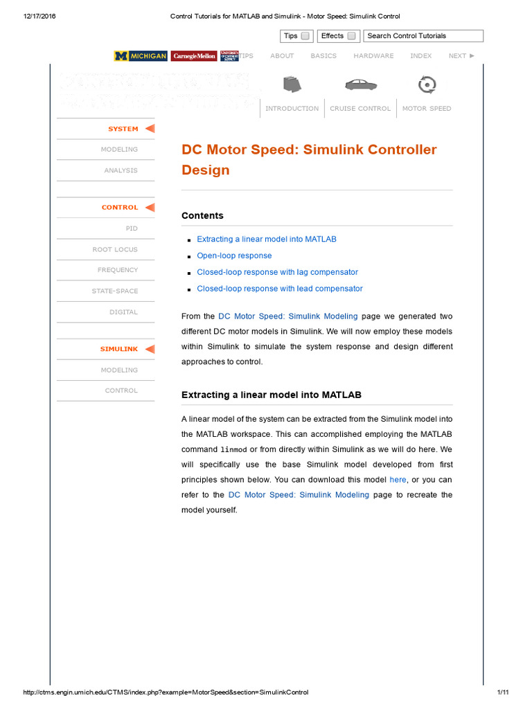 DC Motor Speed Simulink Controller Desig | PDF | Matlab | Computer Engineering
