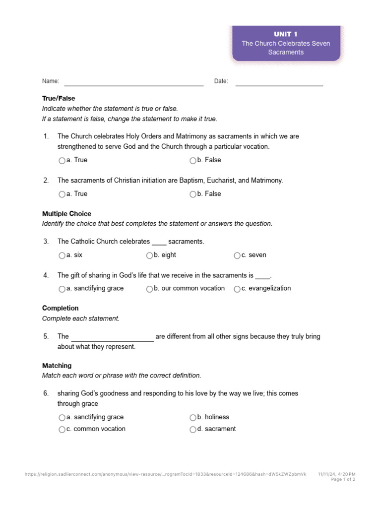 Sadlier Connect™ - Chapter 3 - The Church Celebrates Seven Sacraments ...