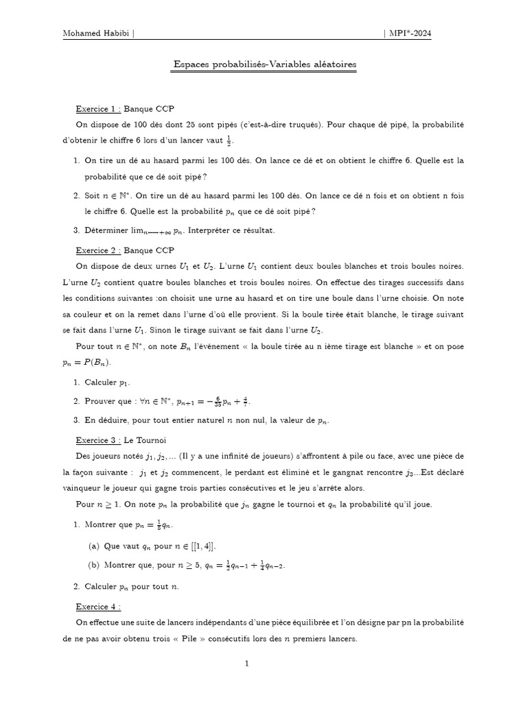 TD Proba | PDF | Espérance mathématique | Variance (mathématiques)