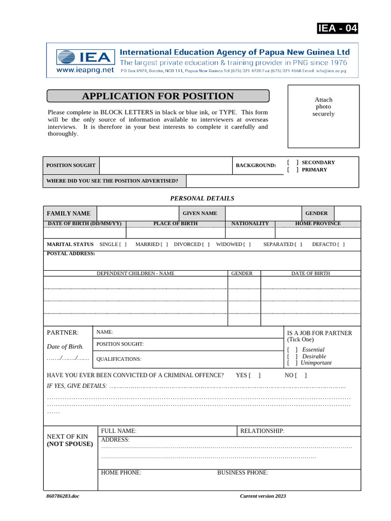 IEA-04 Application for Teaching Position 2023 | PDF | Teachers