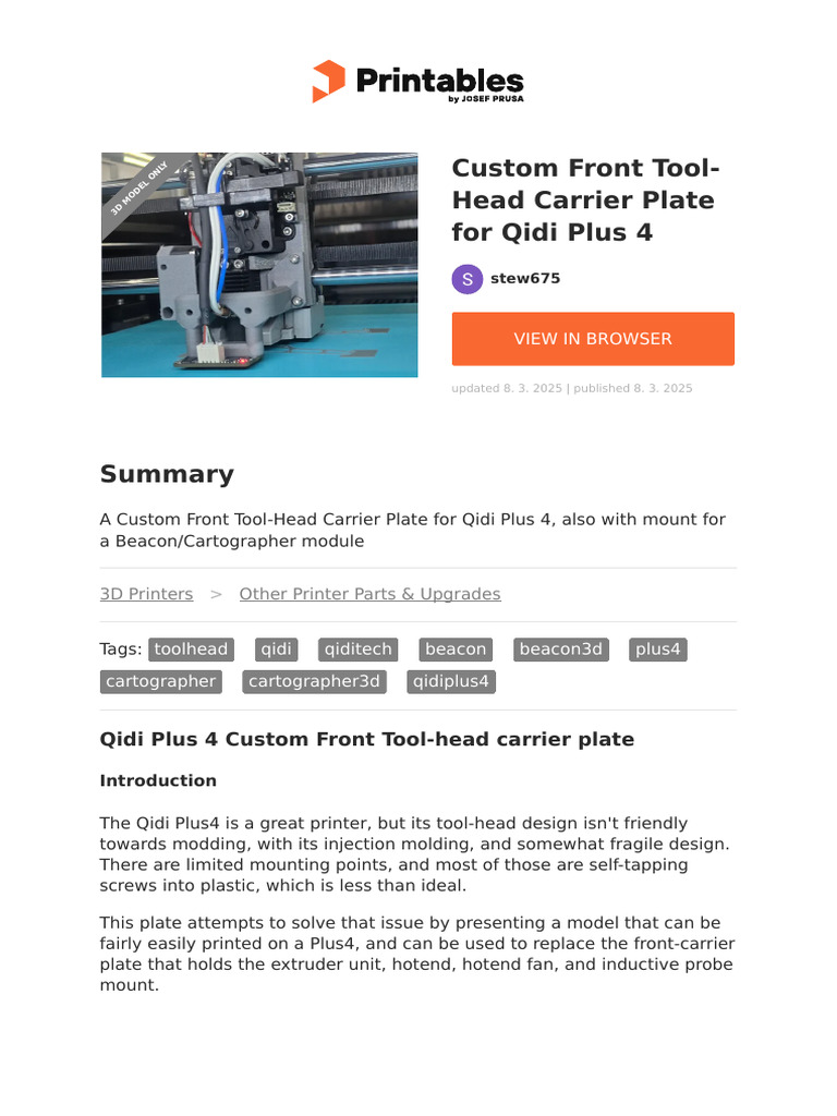 Qidi Plus 4 Tool-Head Carrier Upgrade | PDF | Screw | Mechanical ...