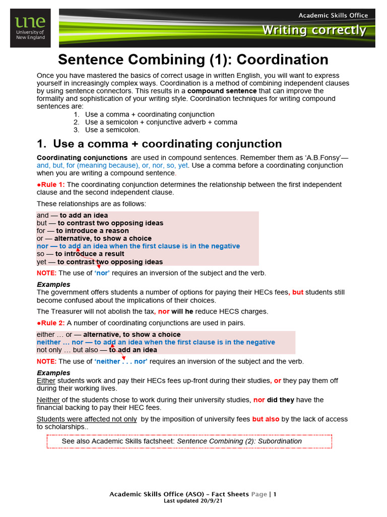 Sentence Combining Coordination | PDF | Language Mechanics | Grammar