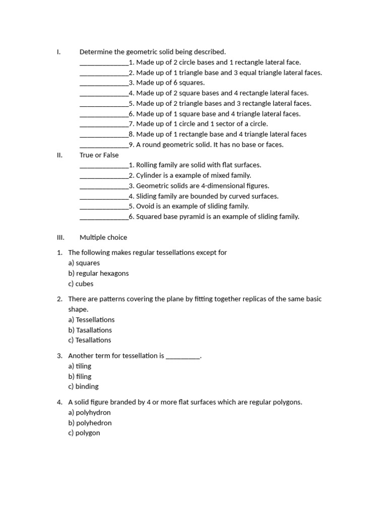Geometric Solids and Tessellations Guide | PDF