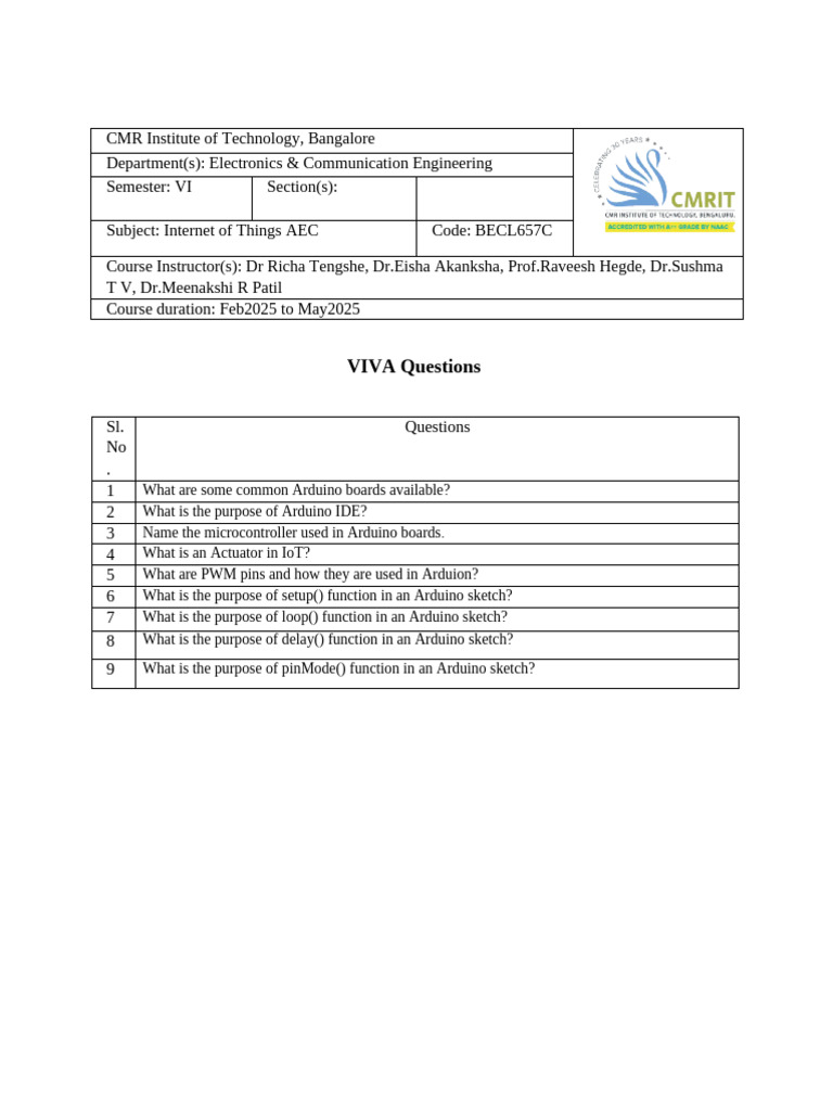 Arduino Viva Questions Overview | PDF
