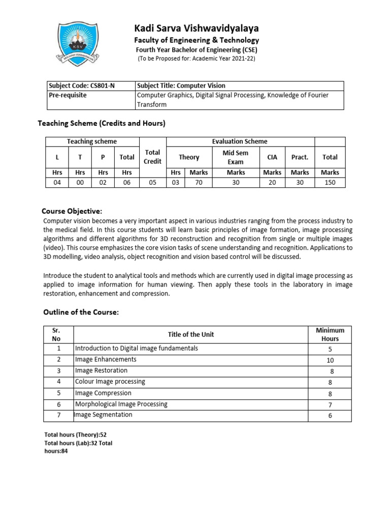CS801-N Computer Vision | PDF | Computer Vision | Data Compression