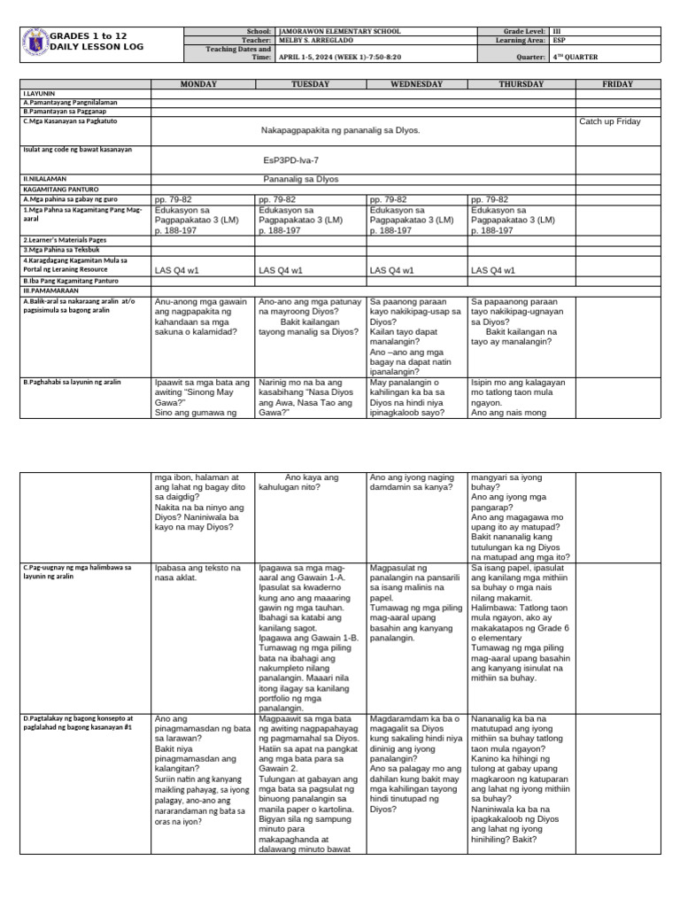 DLL - Esp 3 - Q4 - W1 | PDF