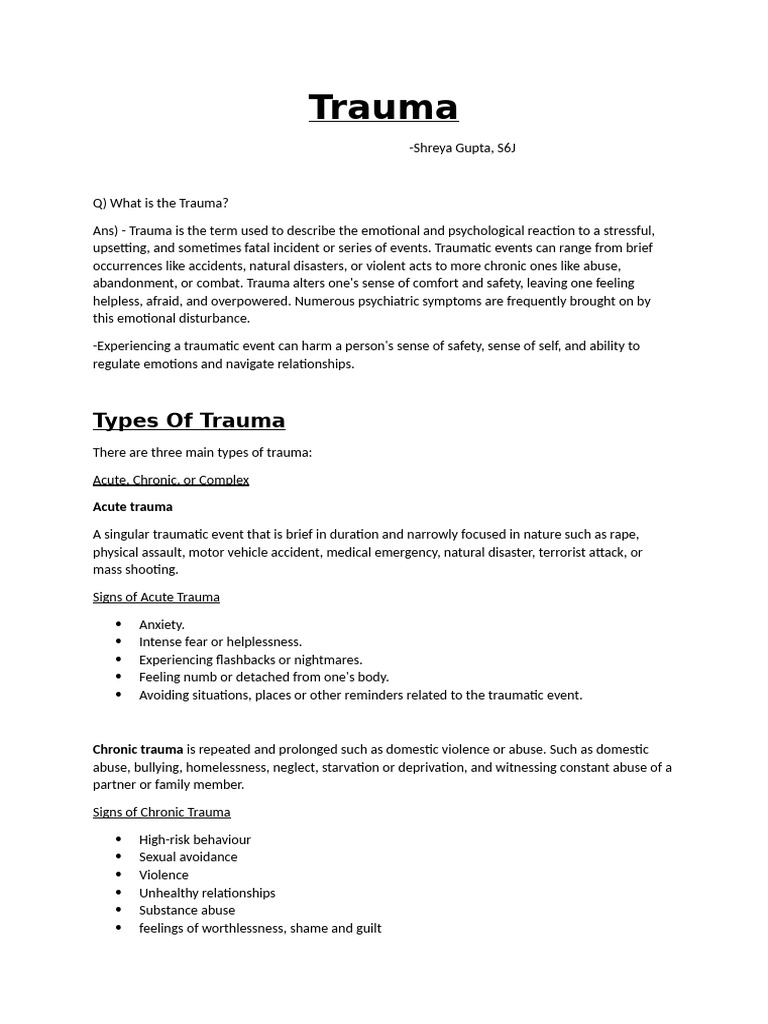 Trauma intro | PDF | Psychological Trauma | Child Abuse