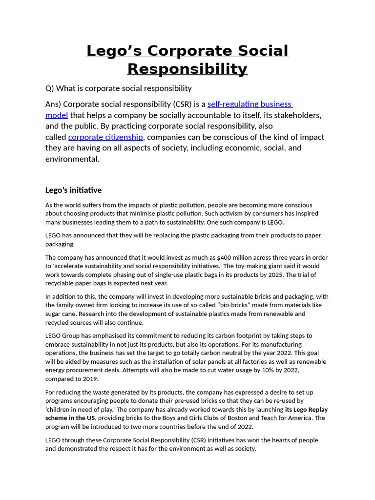 Lego Crs | PDF | Corporate Social Responsibility | Sustainability