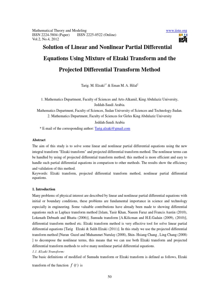 Solution Of Linear And Nonlinear Partial Differential Equations Using