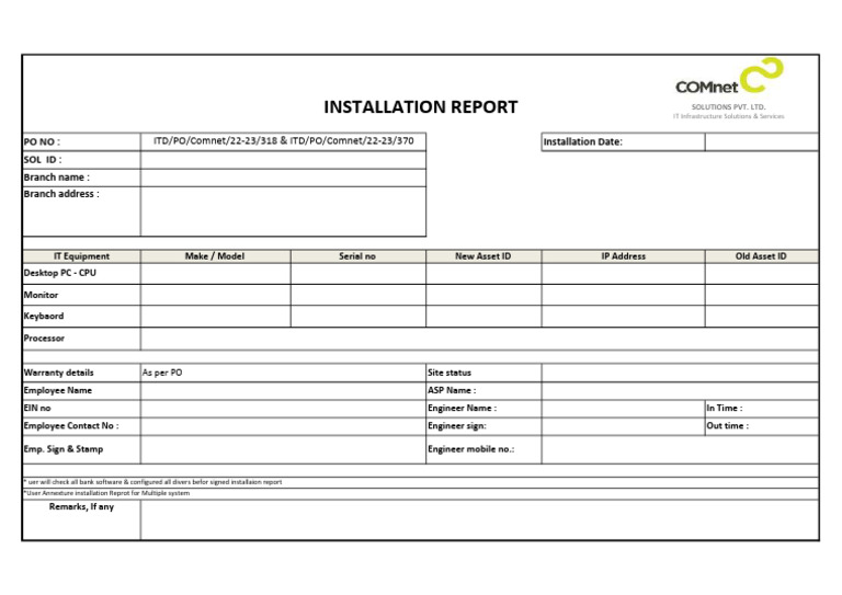 IT Equipment Installation Report Template | PDF