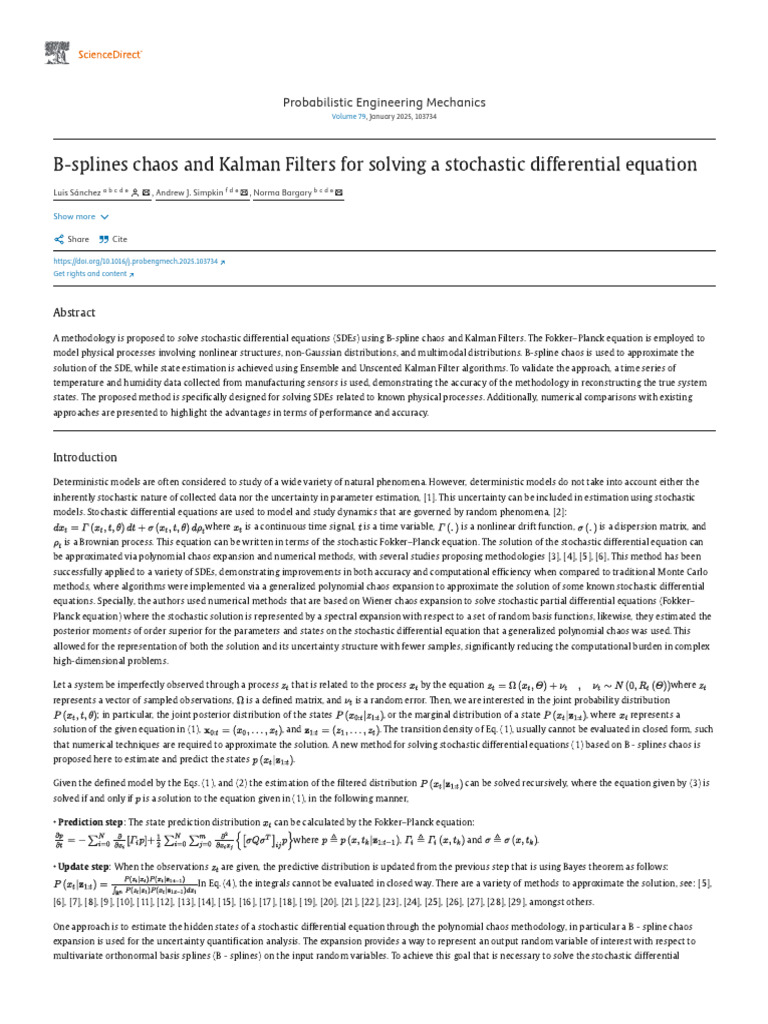 B-Splines Chaos and Kalman Filters For Solving A Stochastic Differential Equation ...