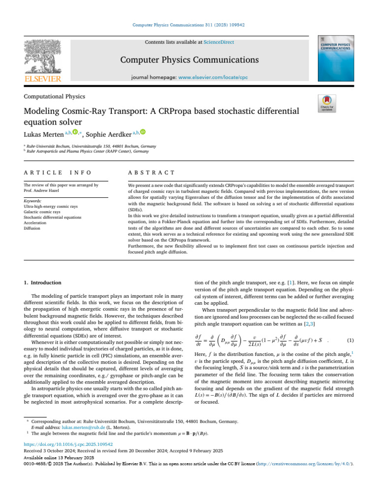Modeling Cosmic-Ray Transport_ A CRPropa based stochastic differential equation solver | PDF ...