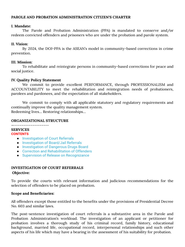 Parole and Probation Administration Charter | PDF | Probation | Parole