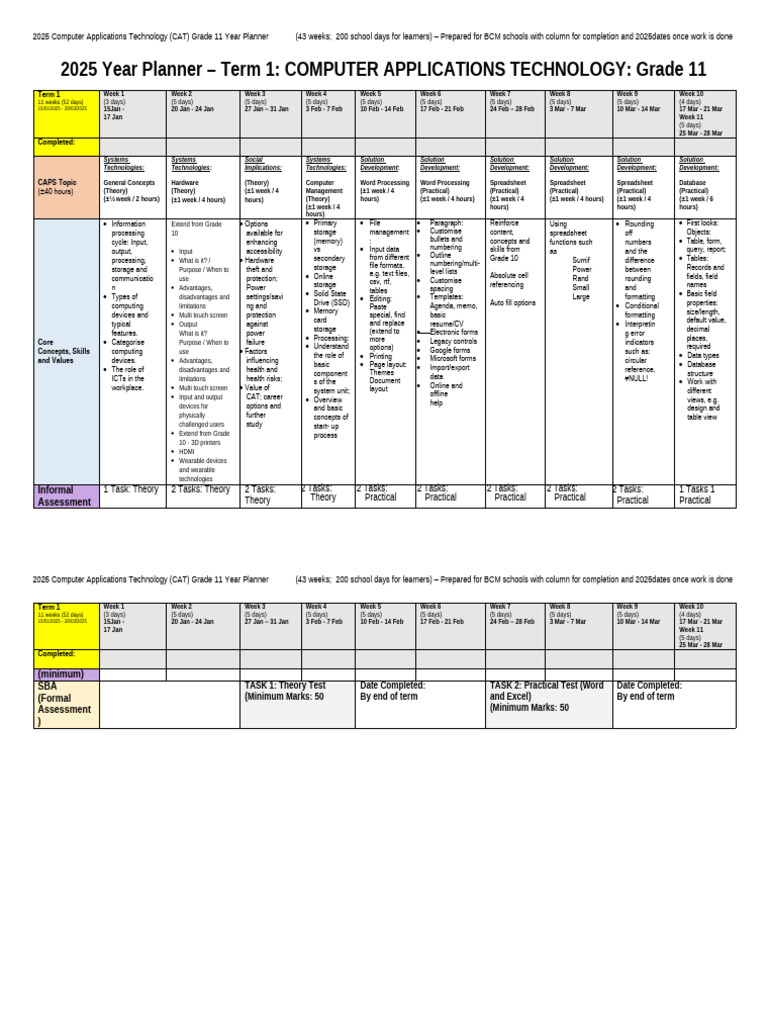 2025 Grade 11 CAT Year Planner | PDF | World Wide Web | Internet & Web