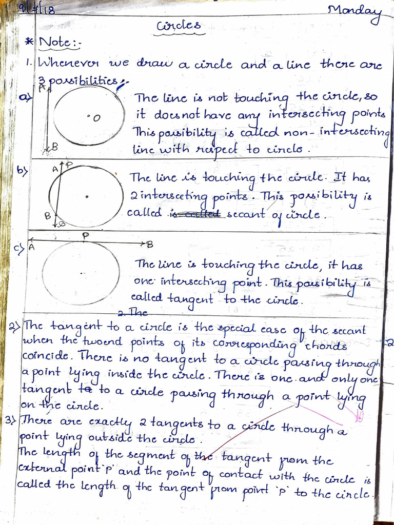 9 STD Maths - Circles Notes | PDF