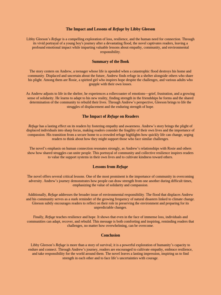 The Impact and Lessons of Refuge by Libby Gleeson | PDF | Psychological ...