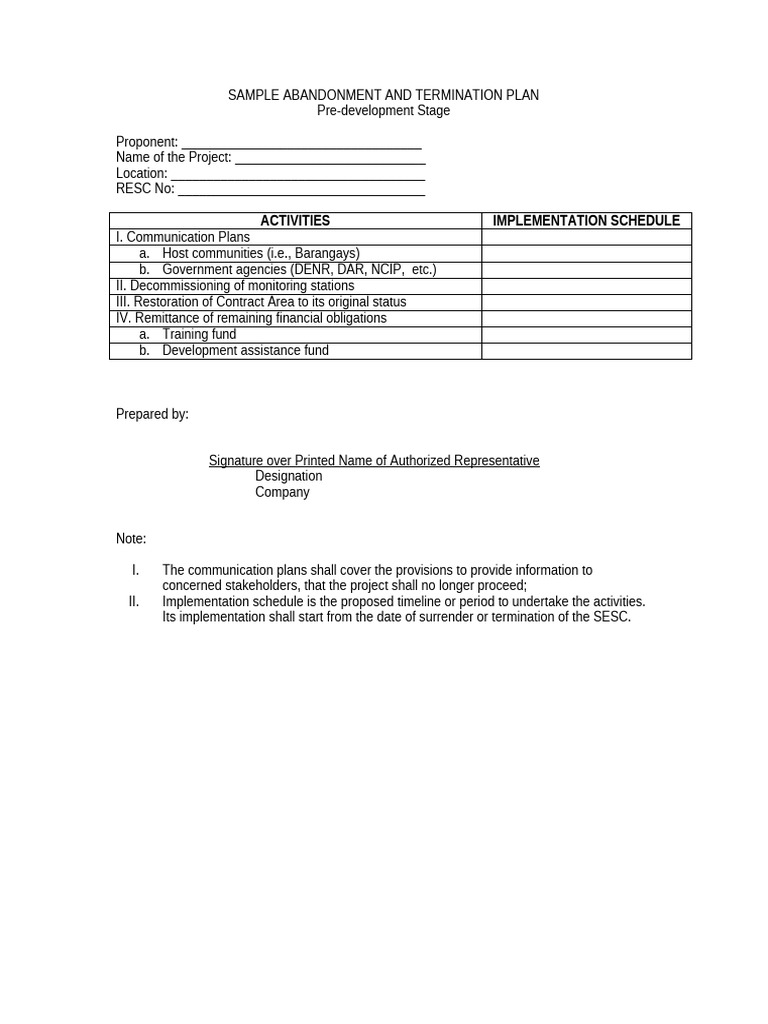 Abandonment and Termination Plan Guide | PDF