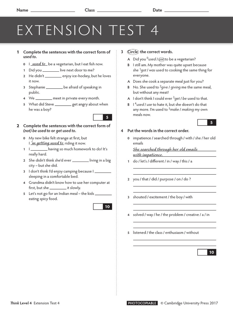 Think Level 4 Extension Test 4 | PDF