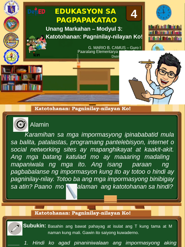 ESP 4 - Yunit 1 - Katotohanan Pagninilay-Nilayan Ko! | PDF