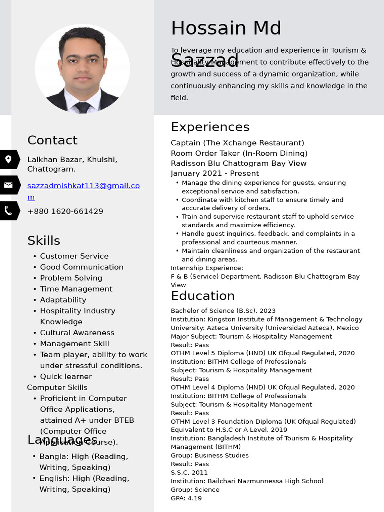 CV of Hossain MD Sazzad | PDF | Cognition | Learning