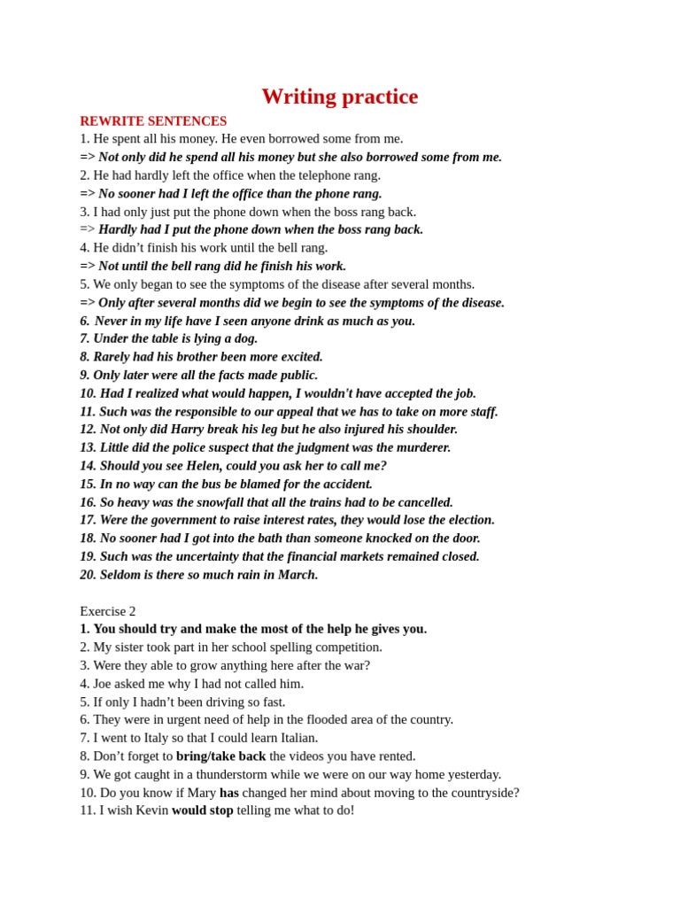 Answer Keys - Writing Practice | PDF