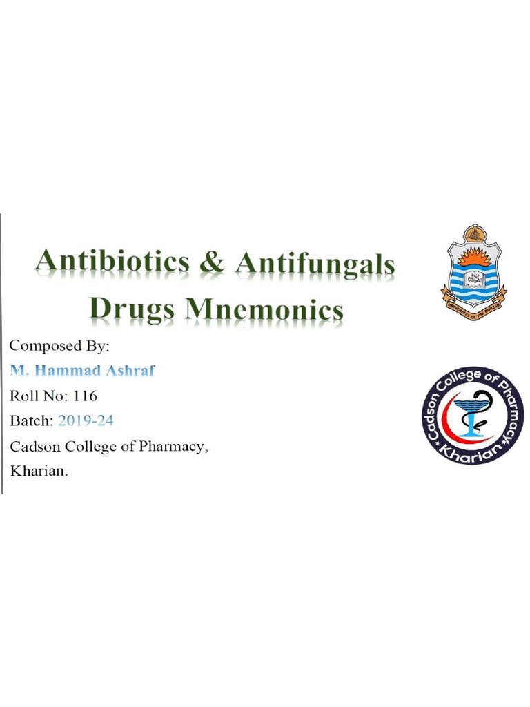 2 Antibiotics & Antifungal Drugs With Mnemonics | PDF
