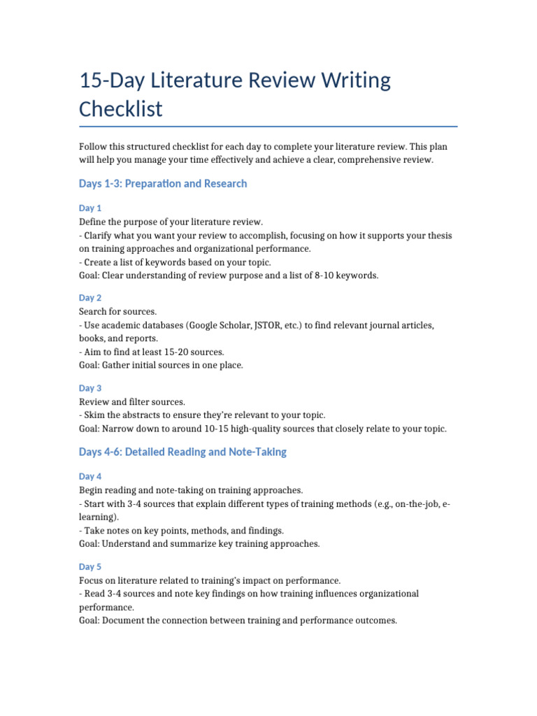 Literature Review Checklist | PDF | Goal | Cognition