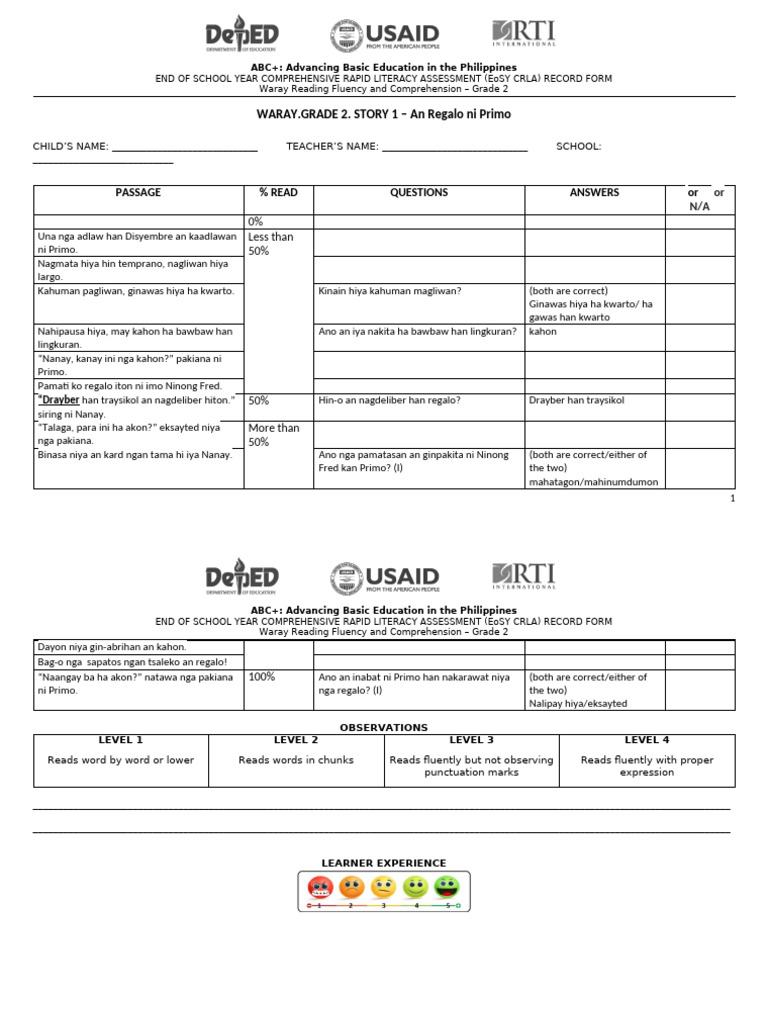 Waray-G2.Reading Comprehension (Teacher - S Use) | PDF