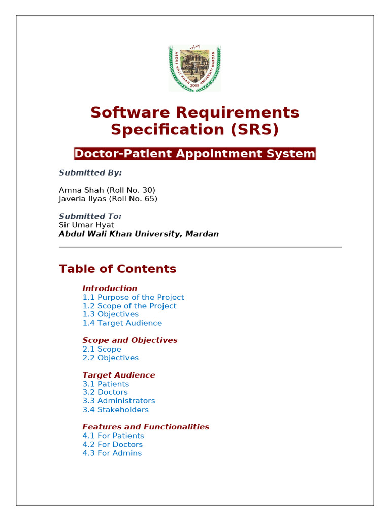 Software Requirements Specification | PDF | Physician | Usability