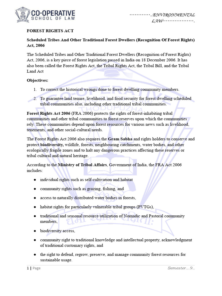 Forest Rights Act - 2006 | PDF | Conservation Biology | Biogeography