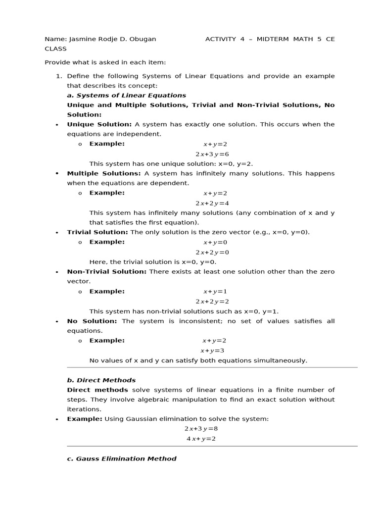 MATH 5 | PDF | System Of Linear Equations | Algebra