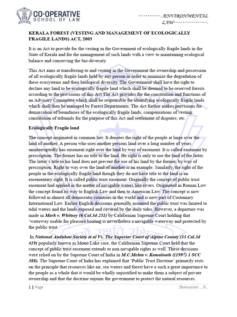 Kerala Forest Act: Protecting Fragile Lands | PDF