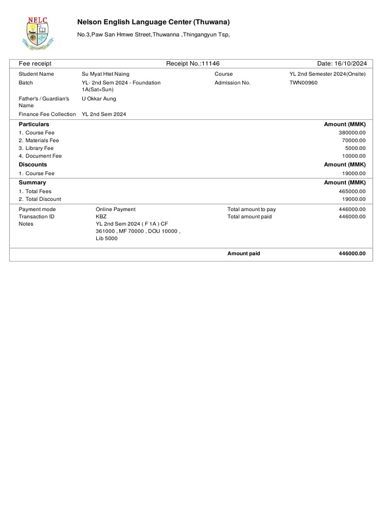 Generate Fee Receipt PDF | PDF