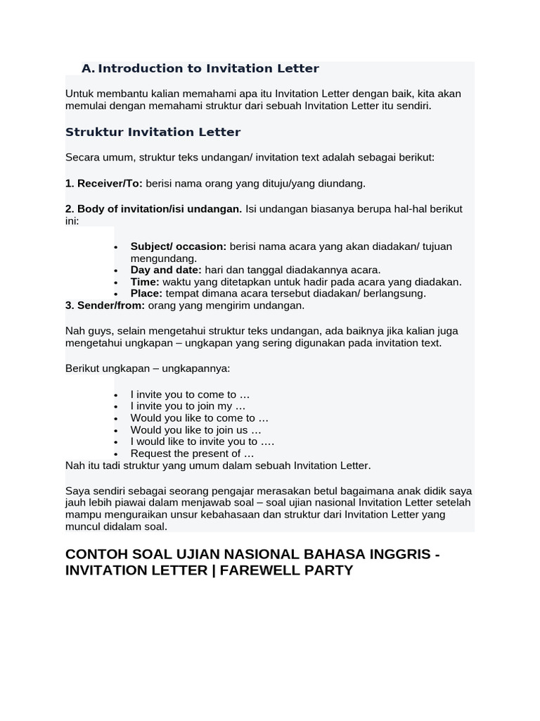 Soal Introduction To Invitation Letter Part 2 | PDF | Observances